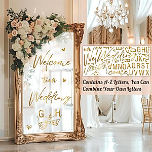 Wedding Welcome Signs Welcome to Our Wedding Signs Mirror Decals for Wedding Party Entry DIY A to Z Letter Stickers for Just Married Welcome Sign Decoration Mr and Mrs Decals for Photo Backdrop(Gold