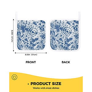 Pot Holders for Kitchen Spiral Tie Dye Pattern Heat Resistant Potholders Blue Color Dyed Batik Ethnic Style Hot Pads Non Slip Kitchen Pot Holders Set of 2 for BBQ Cooking Baking Grilling