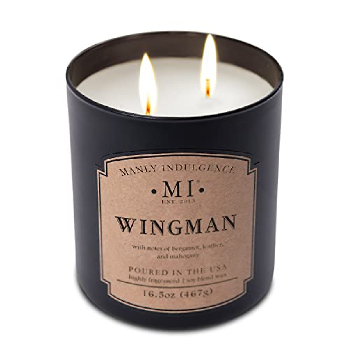 Manly Indulgence Wingman Scented Jar Candle, Classic+ Collection, 2 Wick, 16.5 oz - Up to 60 Hours Burn