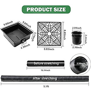 Upgraded Gutter Downspout Extensions Flexible, No Dig Catch Basin Downspout Extension with Leak-Proof Splash Block Kit,Extendable from 1.34’ to 5.1’