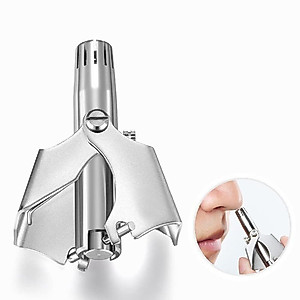 Steel Ear and Nose Hair Trimmer for Men Manual / Rotary Trimming Machine No Batteries Required Removable and Washable with Brush and Bag