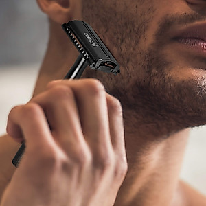 Butterfly Open Razors for Men or Women, Safety Razor with 5 Blades, Shaving Razor with a Delicate Box, Fits All Double Edge Razor Blades(Black)…