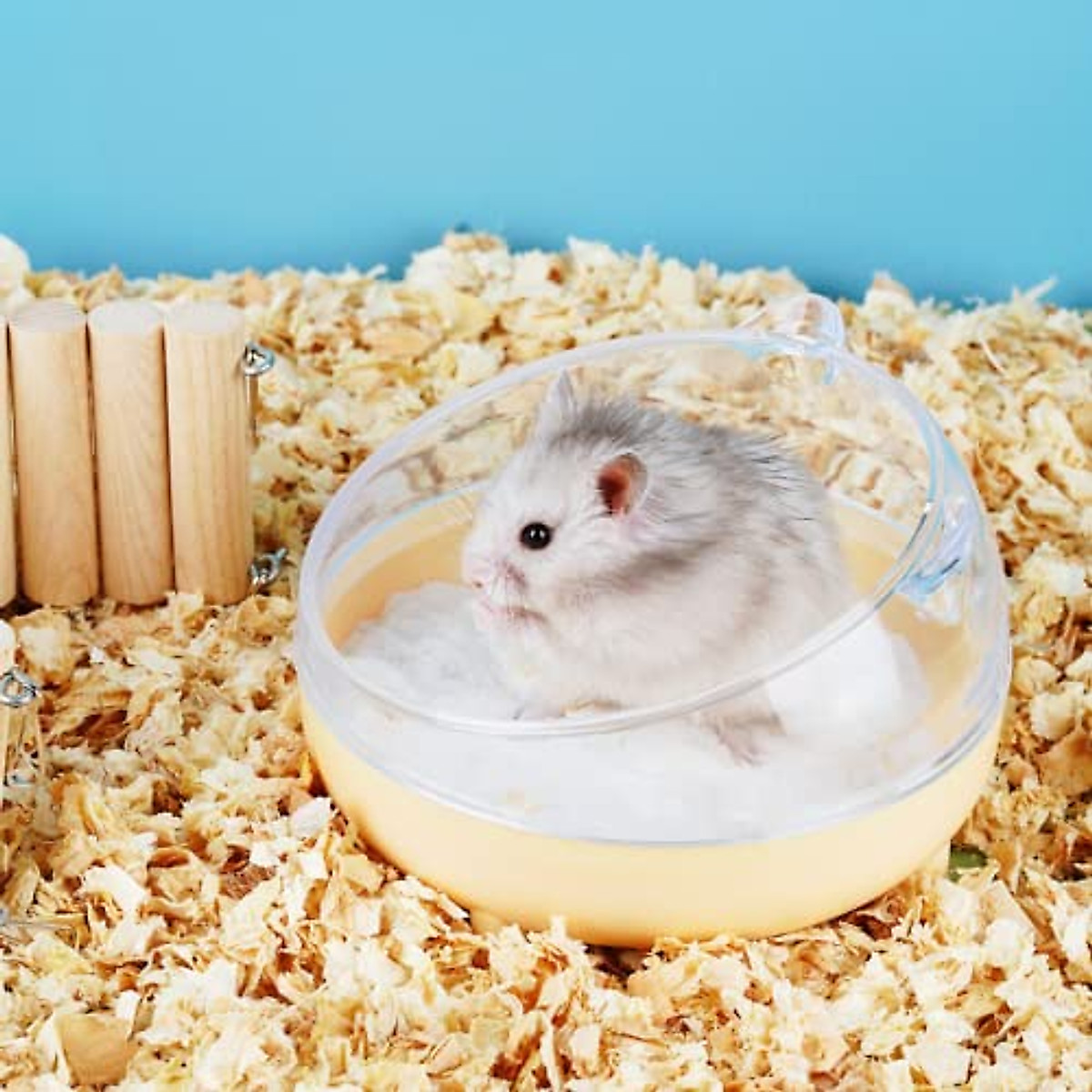 HAICHEN TEC Hamster Bathroom - Large Transparent Hamster Sand Bath Container with Scoop Kit Sandbox Toilet for Dwarf Hamster, Syrian Hamster Small Animal Cage Accessories (Yellow)