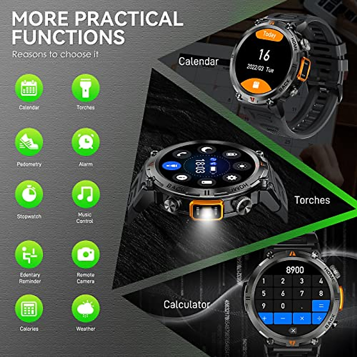 Military Smart Watches for Men (Call Receive/Dial) with LED Flashlight, 1.45" HD Rugged Outdoor Tactical Smartwatch, Fitness Tracker Watch with Heart Rate Sleep Monitor for iPhone Android Phone