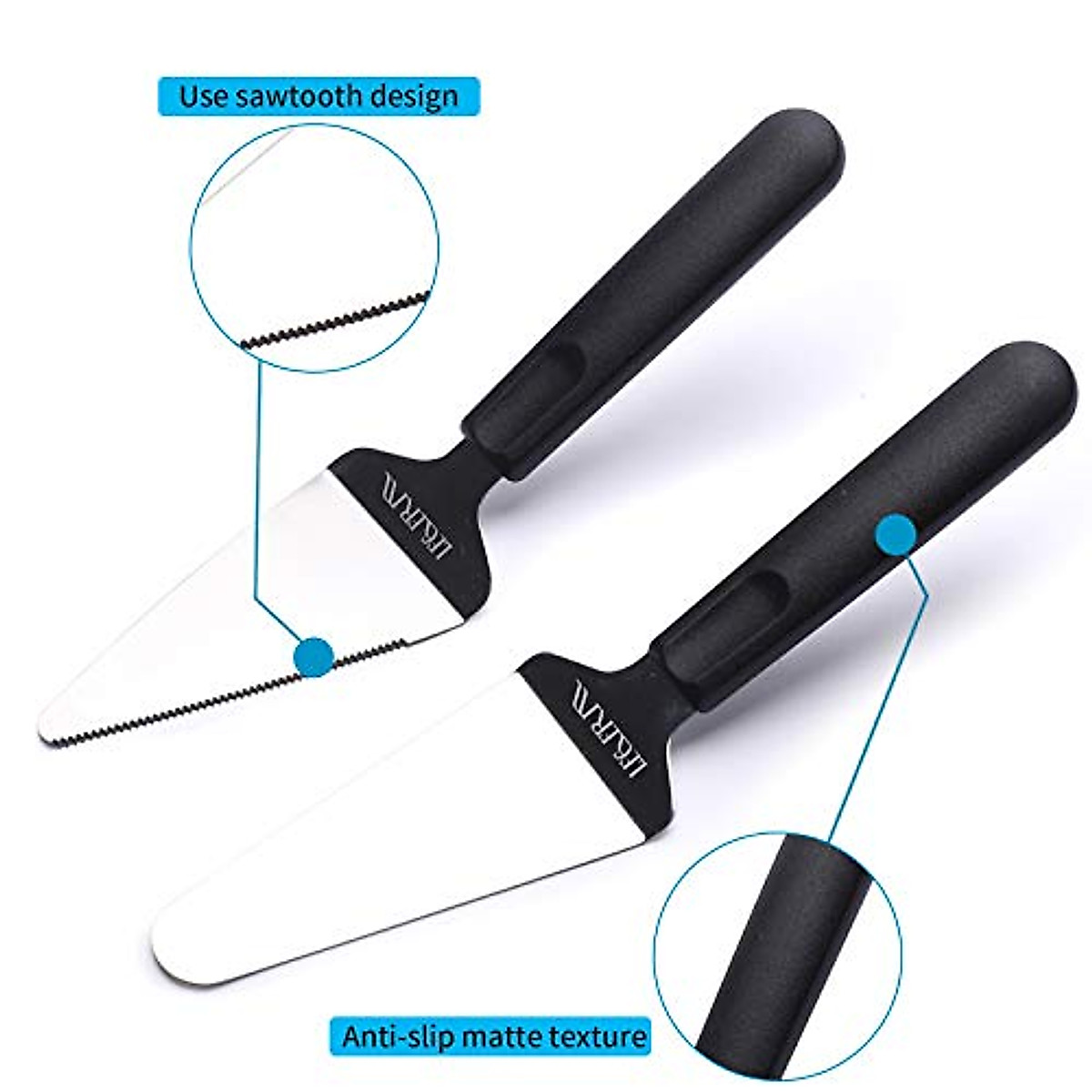 Stainless Steel Cake Slicer, Pie Server with Serrated Edges, Cutter Pizza Knife 1 Mirror Finished & 1 Onside with Fine Serrated Edge, Serrated Cake Serving Spatulas set for Pizza Pie Fruit Cutting