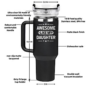BETHEGIFT Gifts for Dad from Awesome Daughter - Dad Gifts from Daughter - Birthday Gifts for Dad from Daughter - Funny Cool Gifts for Dad - Dad Tumbler 40oz with Handle, Black