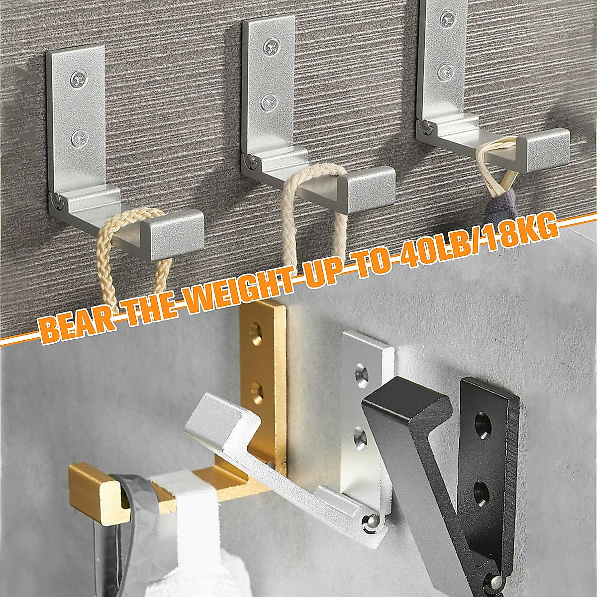 MOOTVGOO 10 Pack Folding Hooks, Wall Mounted Coat Hooks for Backpack, Coat, Towel, Hat, Headphone, Bags, Keys, Come with Mounting Screws, Wall Anchors(Gold)