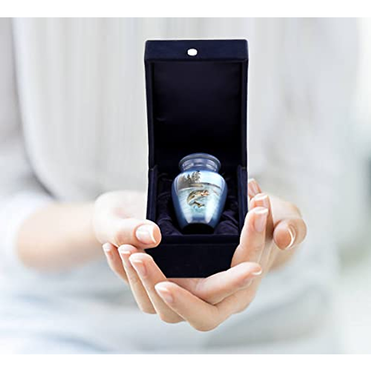 Immortal Memories Bass Fishing Keepsake Urn - Bass Fish Keepsake Cremation Urn for Ashes - Mini Fishing Urn - Handcrafted Bass Fish Sharing Urn Blue BU-K 0