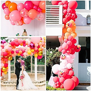BBeiPulAs 73Pcs Hot Pink and Orange Balloon Arch 12in Pink Confetti Balloons Hot Pink Pastel Pink Orange Balloons for Kids' Party Supplies Hot Pink and Gold Decorations