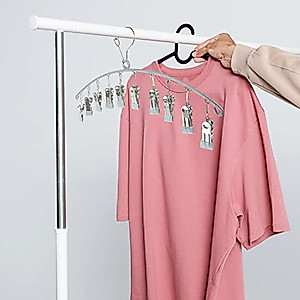 Kichvoe Hat Hangers for Closet Stainless Steel Sock Drying Rack Windproof Clothes Hanger with 10 Clips Space Saving Laundry Drying Rack for Socks Towels Hats Bras Underwear Grey