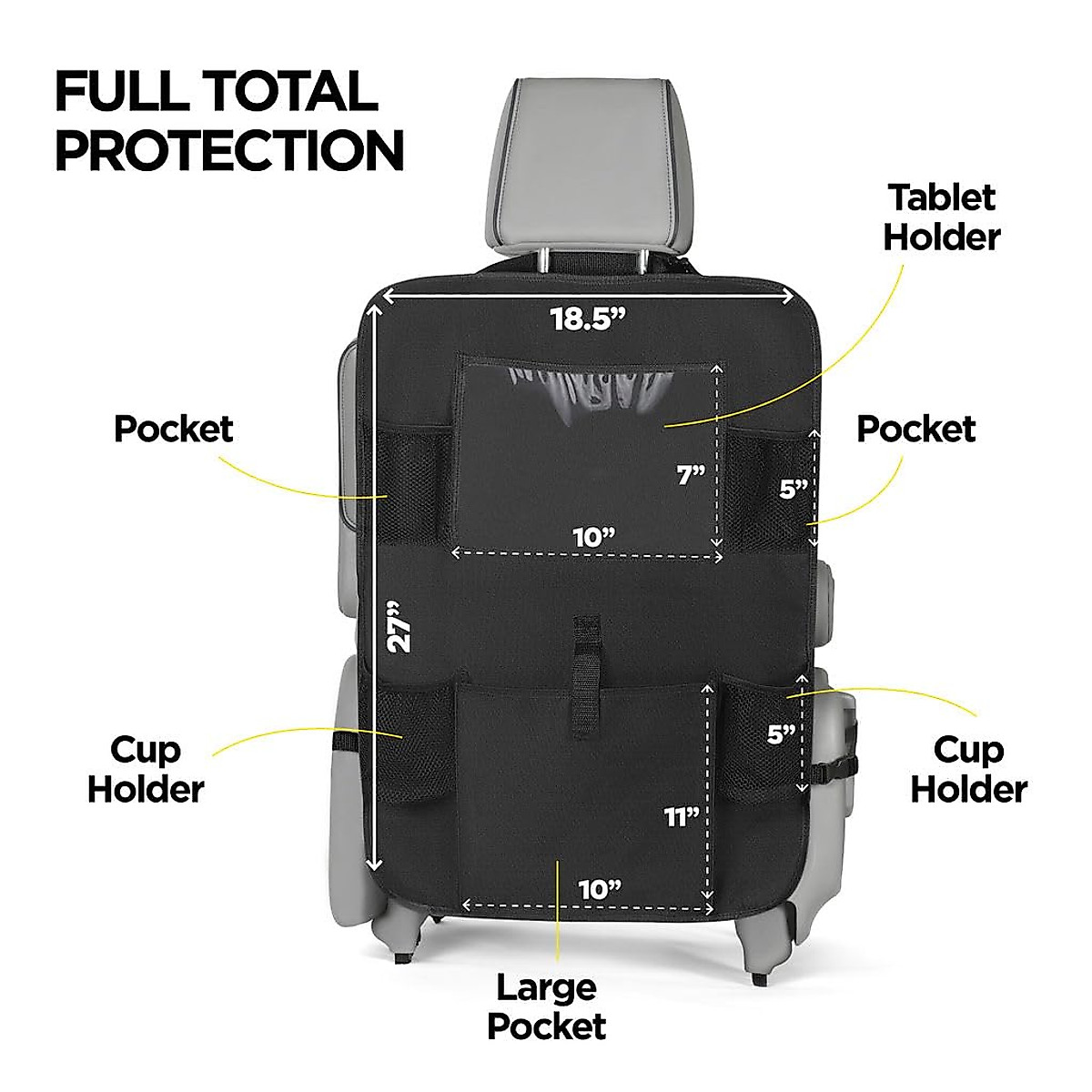lebogner Car Seat Protector + Backseat Organizer With iPad and Tablet Holder, 5 Pocket Storage Car Seat Back Cover & Kick Mat Protector