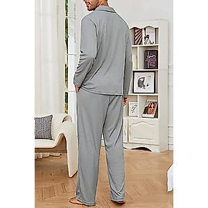 Andeip Mens Sleepwear Mens Pajamas Set Waffle Knit Long Sleeve Pjs Matching Lounge Set Light Grey L