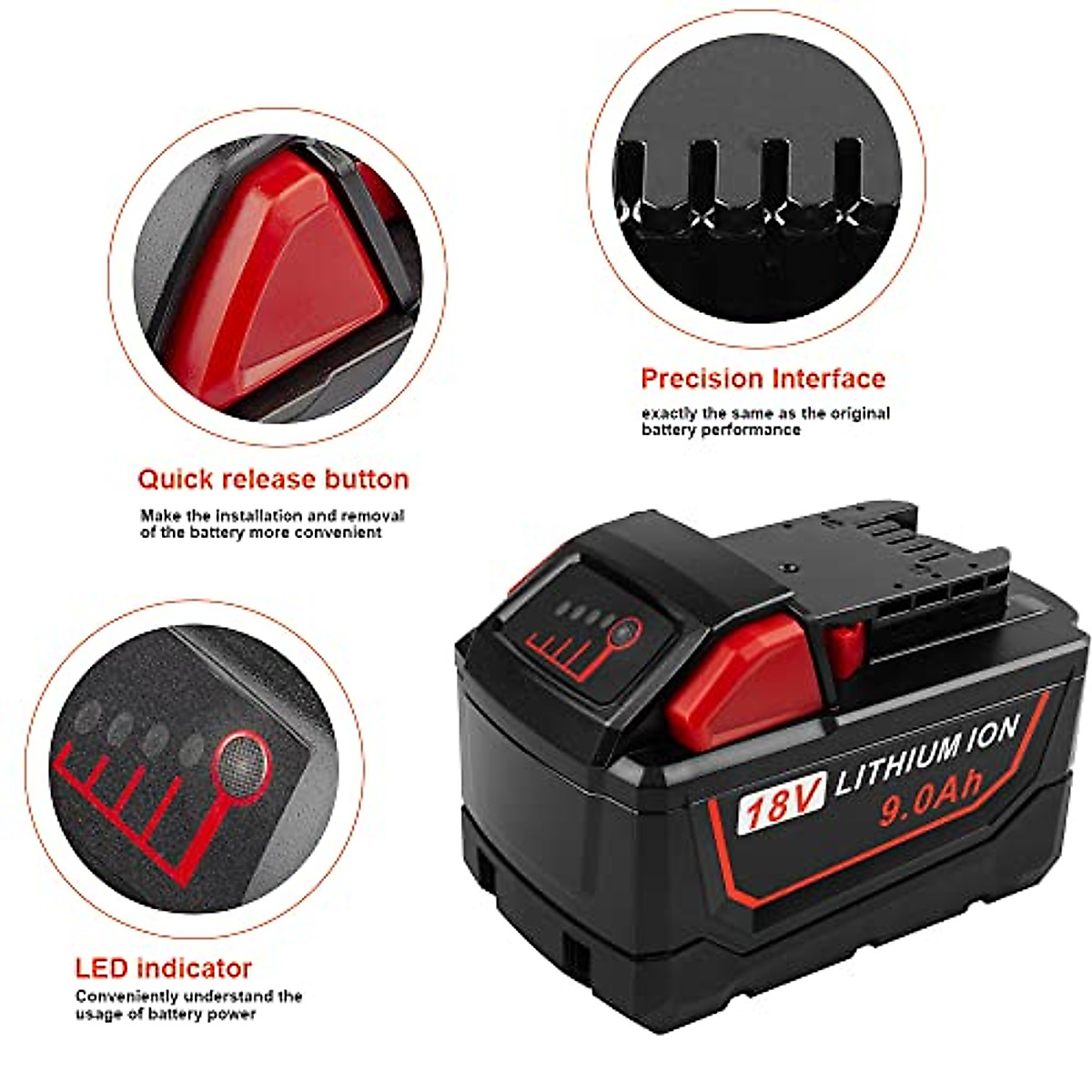 ARyee 2Pack 18V 9.0Ah M18 Replacement Battery Compatible with Milwaukee Lithium Battery Power Tools 48-11-1820 48-11-1840 48-11-1850 48-11-1828 48-11-1815 Cordless Tool Batteries
