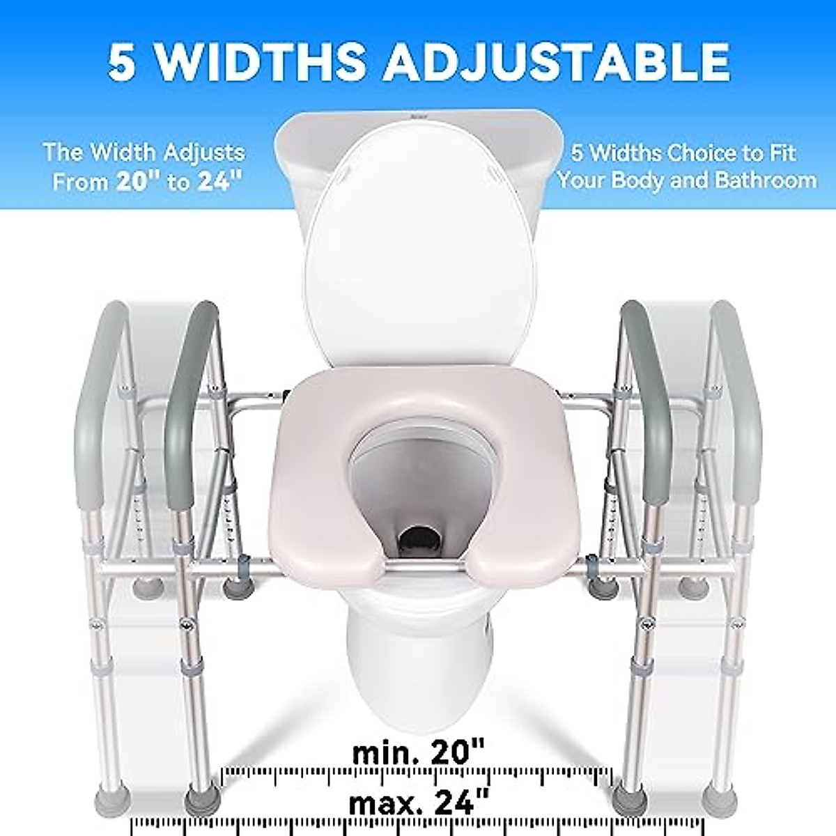 LimLuc Raised Toilet Seat with Handles, Width and Height Adjustable Raised Toilet Seat with Arms and Widen Seat, Up to 400lbs, Raised Toilet Seat for Seniors, Handicap, Pregnant, Fits Any Toilet