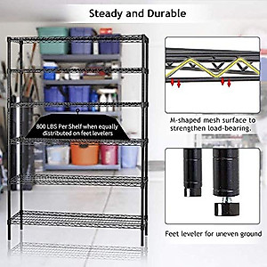 Payhere Metal Storage Shelves, Wire Shelving Unit w/Wheels, 6000 LBS Heavy Duty Industrial Utility Steel Storage Rack, 6 Tier NSF UltraDurable Shelf Organizer Racks for Garage Kitchen Storage (Black)