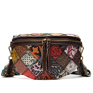 Womens Multicolor Small Crossbody Purse Genuine Leather Block Patchwork Shoulder Bag Boho