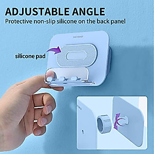 Wall Phone Holder, xuenair Adhesive Wall Mount Phone Holder, Adjustable Angle Cell Phone Wall Mount Holder with Hooks for Bathroom Bedroom Kitchen Or Dorm(Blue)
