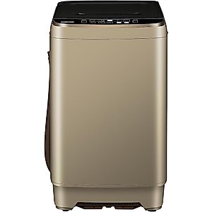 Geekman Full Automatic Washing Machine, 15.6 lbs Top Load Portable Washer with Drain Pump, LED Display with 10 Programs & 8 Water Levels Selections, Ideal for Apartment, Dorm, RV, Camping (Gold)