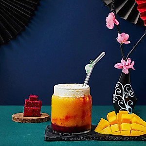 Wirhlly 6PCS Reusable Glass Straw Design Glass Straw,Colorful Straws Cocktails Bar Accessories Cleaning Brush Bent Drinking Straws for Hot and Cold Drinks (Tortoise)