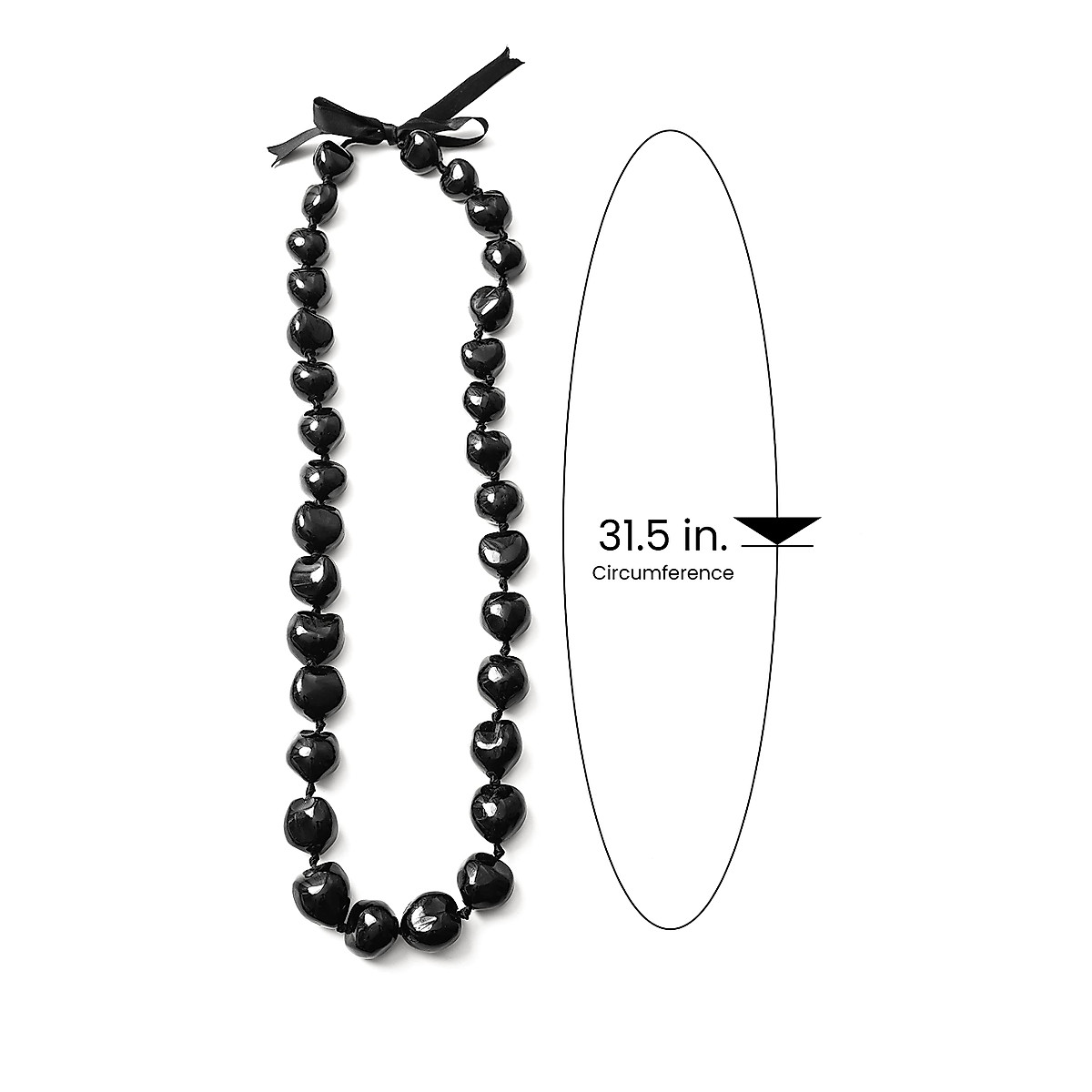Aloha Outlet Hawaiian Black Kukui Nuts Lei Necklace 31.5in