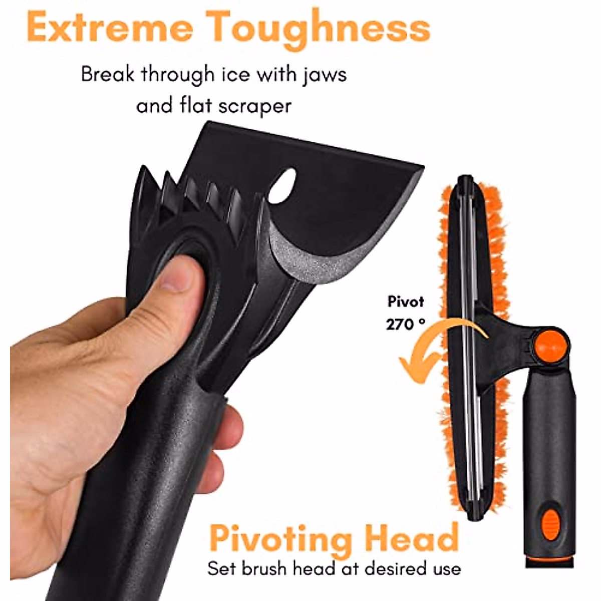 Snow MOOver 58" Extendable Snow Brush with Detachable Ice Scraper for Car | 11" Wide Squeegee & Bristle Head | Size: Truck, Car, SUV, & RV | Lightweight Aluminum Body with Ergonomic Grip