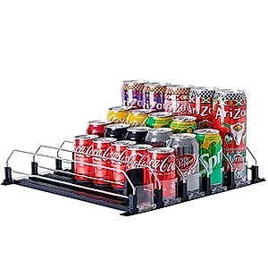 Soda Can Organizer for Refrigerator, Baraiser Large Capacity Self-Pushing Drink Organizer for Fridge, Pantry and More, Black