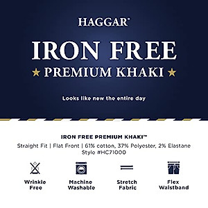 Haggar mens Iron Free Premium Khaki Straight Fit Flat Front Flex Waist Casual Pants, Medium Khaki, 34W x 32L US