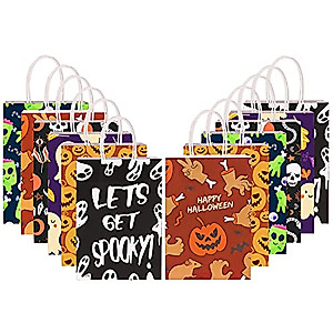 DIYDEC 24pcs Halloween kraft gift bags,Halloween goodies paper bags Bulk with handles for Halloween party supplies
