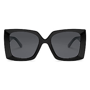 SOJOS Retro Square Polarized Womens Sunglasses Trendy Oversized Large Women's UV Protection Big Shades SJ2224 Black Grey Lens