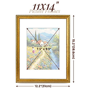 TWING 11x14 Gold Picture Frames Displays 8x10 Photo Frame with Mat or 11x14 Without Mat,Rustic Gold Photo Frame Collage for Wall Decor Mounting or Table Display, Ideal to Family and Friends