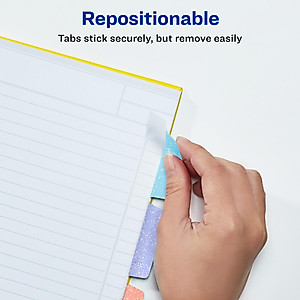 Avery Margin Ultra Tabs, 2.5" x 1", Pastel Sparkle Shimmer Designs, 16 Repositionable Page Tabs (74150)