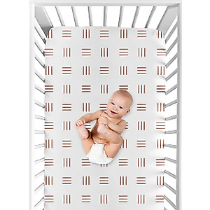 Sweet Jojo Designs White and Rust Boho Mudcloth Boy or Girl Fitted Crib Sheet Baby or Toddler Bed Nursery - Orange Bohemian Woodland Tribal Southwest Mud Cloth Hatch Gender Neutral Triple Line