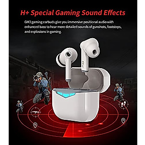 HECATE GM3 True Wireless Earbuds -60ms Low Latency - PixArt Bluetooth 5.2 Auto Pairing - IP55 Water Proof-Touch Enabled-White