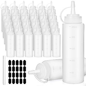 30 Pieces 8 oz Condiment Squeeze Bottles Multipurpose Squirt Bottles Plastic Sauce Bottles Empty Condiment Containers with Cap Oil Dressing Ketchup Dispenser with 40 Chalkboard Labels, Chalk Marker