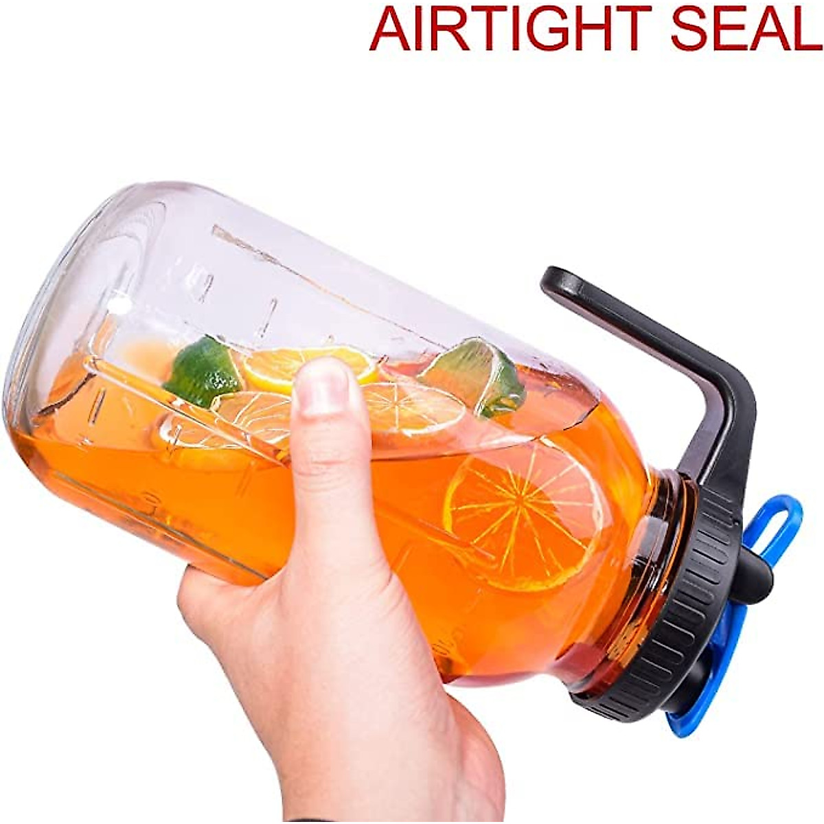 64 OZ Mason Jar Pitcher Wide Mouth 64 oz Mason Jar Pitcher with Airtight Lid and metal lid and band - 2 Quart Pitcher for Iced Tea, Sun Tea, Juice, Coffee (Blue)