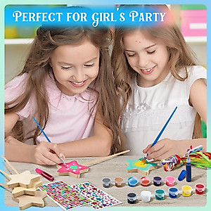 Byncceh 12 Sets Make Your Own Wooden Princess Wand Craft Kit, Fairy Wands Kit Include Fairy Wands, Gems Stickers, Paint & Ribbons Decorate Art DIY Magical Show for Party Supplies for Girls Gifts