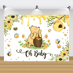 Bear Baby Shower Backdrop Oh Baby Bee Honey Pot Baby Shower Background Decorations Kids Bear Party Photoshoot Props Supplies 7x5ft