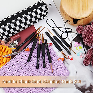 Aeelike 31pcs Crochet Hook Set, Black Gold Crochet Hooks Ergonomic with Grips for Arthritic Hands, Crochet Needles Set with Knitting & Crochet Supplies, Ideal Crochet Gift for Crochet Beginner Lover