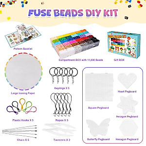 Meland Fuse Beads Kit - 11,000 pcs 36 Colors Fuse Beads Craft Set for Kids- 5MM Fuse Beads Set Including 5 Pegboards, Ironing Paper & Chain Accessories Iron Beads Christmas Birthday Gift