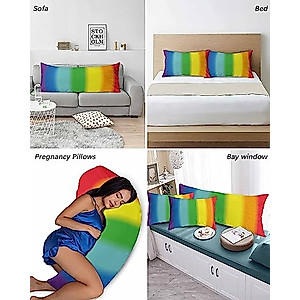 Edwiinsa Rainbow Stripes Pillow Covers King Standard Set of 2 Bed Pillow, Modern Colorful Striped Aesthetics Plush Soft Comfort for Hair/Skin Cooling Pillowcases with Envelop Closure 20''x36''