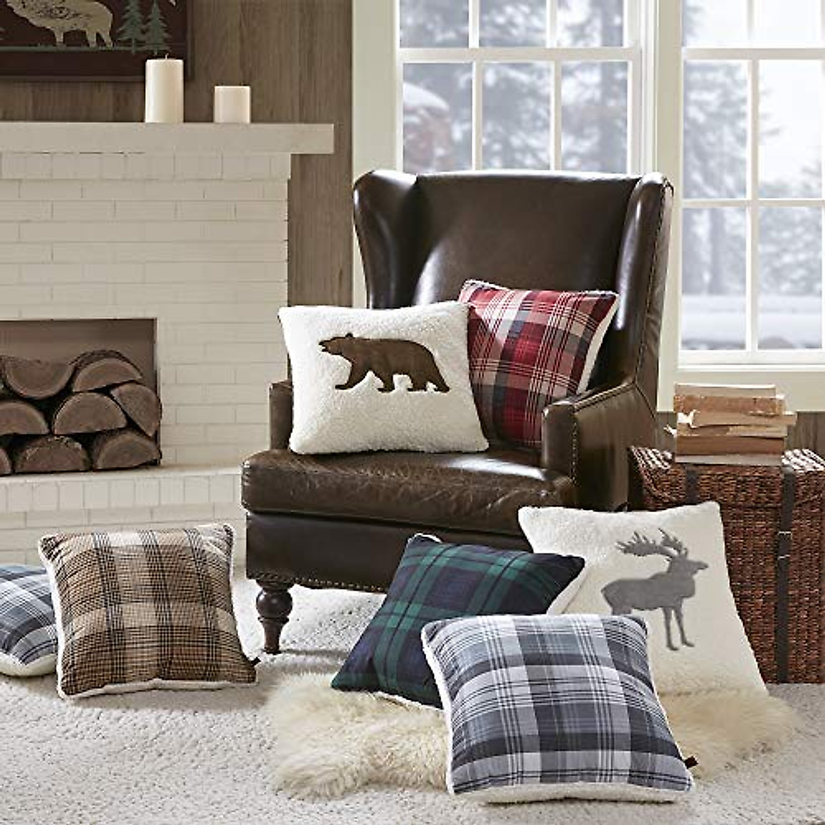 Woolrich Casual Cabin Lodge Lifestyle Decorative Pillow Hypoallergenic Sofa Cushion Lumbar, Back Support, 1 Count (Pack of 1), Bear White
