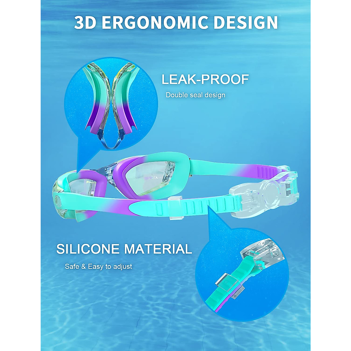 Hurdilen Kids Swim Goggles, Swimming Goggles for Kids Children, Anti-Fog Anti-UV Youth Swim Glasses with Nose Clip, Earplugs for Age 3-15