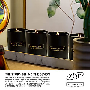 Benevolence LA Pack of 4 Scented Candles Gift Set | Rose & Sandalwood Candle and Oud Wood Candles for Home Scented | 6 oz Black Candles | Natural Soy Candles Gifts for Women | 35-Hour Burn Aromatherapy Candle | Perfect Spring Candles