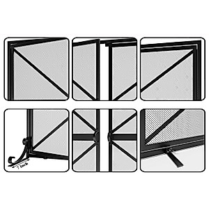 Fire Beauty Fireplace Screen with Doors, 2-Pannel Handcrafted Solid Wrought Iron Decorative Mesh,Baby Safe Proof Firewood Burning Stove Accessories(Black)