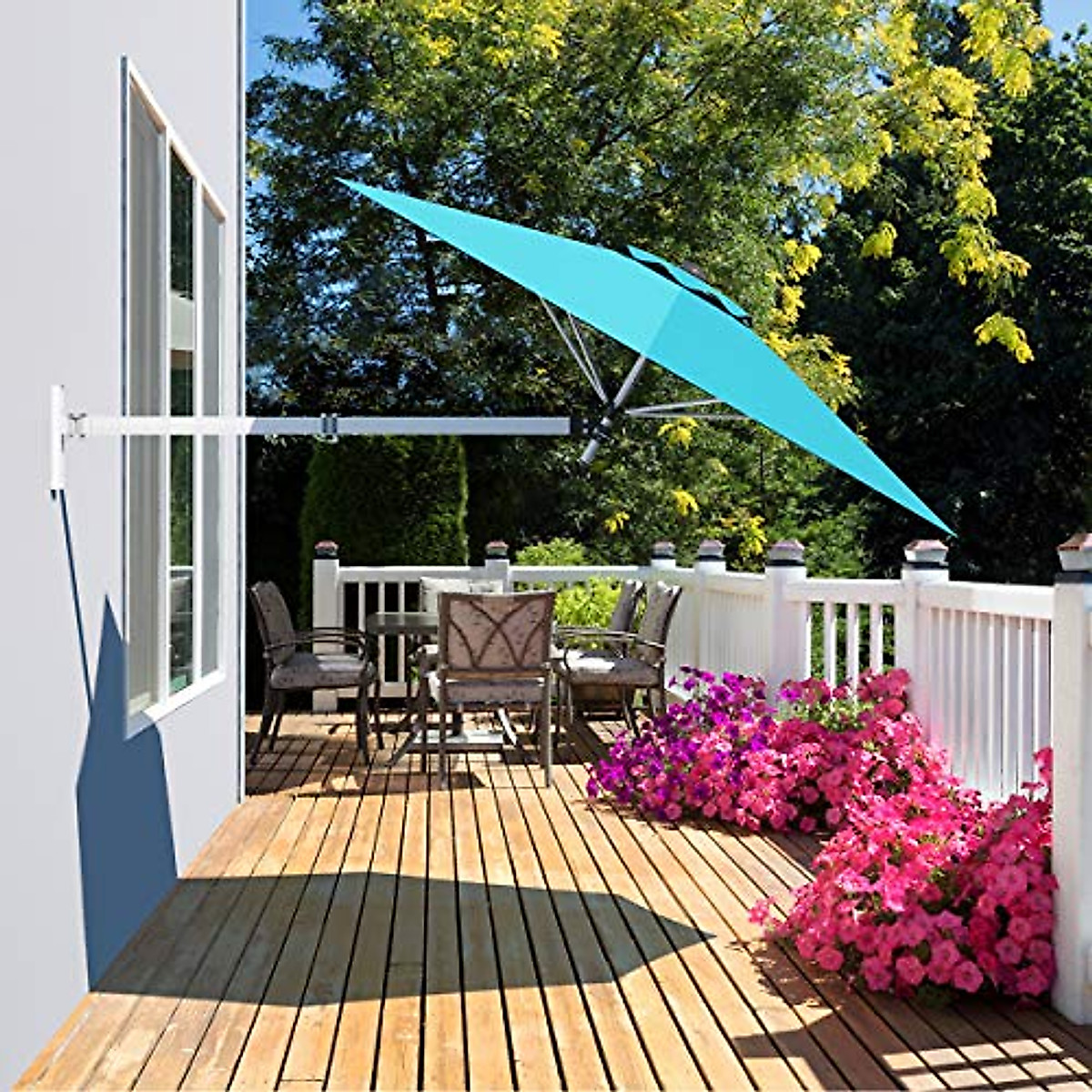 TANGKULA 8 FT Wall Mounted Patio Umbrella, Outdoor Wall Umbrella with Adjustable Pole, Tilting Sunshade Umbrella with Wind Vent, Ideal for Garden Balcony Yard (Turquoise)