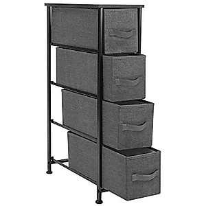 Sorbus Narrow Dresser with 4 Drawers - Vertical Slim Storage Chest of Drawers with Steel Frame, Wood Top & Easy Pull Fabric Bins for Small Spaces, Closets, Bedroom, Bathroom & Laundry (Black/Charcoal)