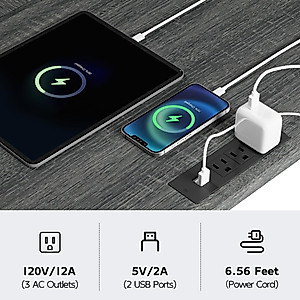 MU L Shaped Desk with File Cabinet, Corner Computer Desk with Storage Drawers, Large Home Office Table with Power Outlets, Executive Office Desk, Grey, 60 Inch