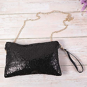 Tinksky Sparkly Sequin Handbag Lady Party Evening Clutch Shoulder Bag, Mother's Day gift or gift for women (Black), 10 * 7.1 * 0.8 inch