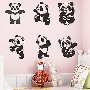 ANFRJJI Panda Wall Decals Room Décor - Panda Bamboo Wall Art Vinyl Stickers - Panda Decorations Pictures for Girls Room Home Bedroom Kids Nursery Room - Animals Wildlife Forest Safari JWH133 (Black)