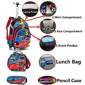 Meetbelify 3Pcs Rolling Backpack for Boys,School Backpack with Wheels for Boys